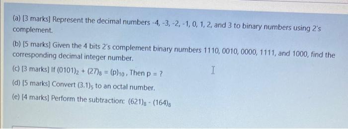 Solved (a) [ 3 marks] Represent the decimal numbers - | Chegg.com