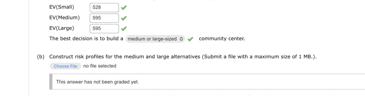 Solved EV(Small)EV(Medium)EV(Large)The best decision is to | Chegg.com