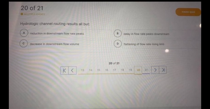 Solved 20 of 21 MULTIPLE CHOICE Hydrologic channel routing | Chegg.com