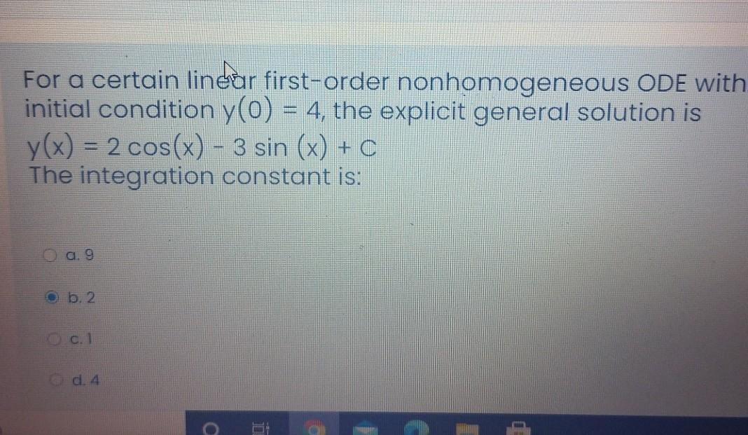 Solved For a certain linear first-order nonhomogeneous ODE | Chegg.com
