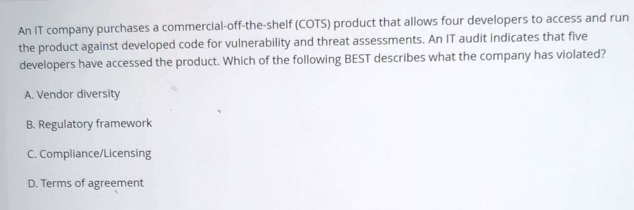 Solved An IT company purchases a commercial-off-the-shelf | Chegg.com