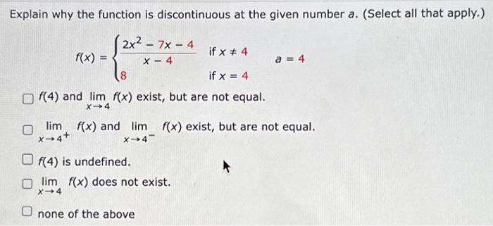 Solved Explain why the function is discontinuous at the | Chegg.com