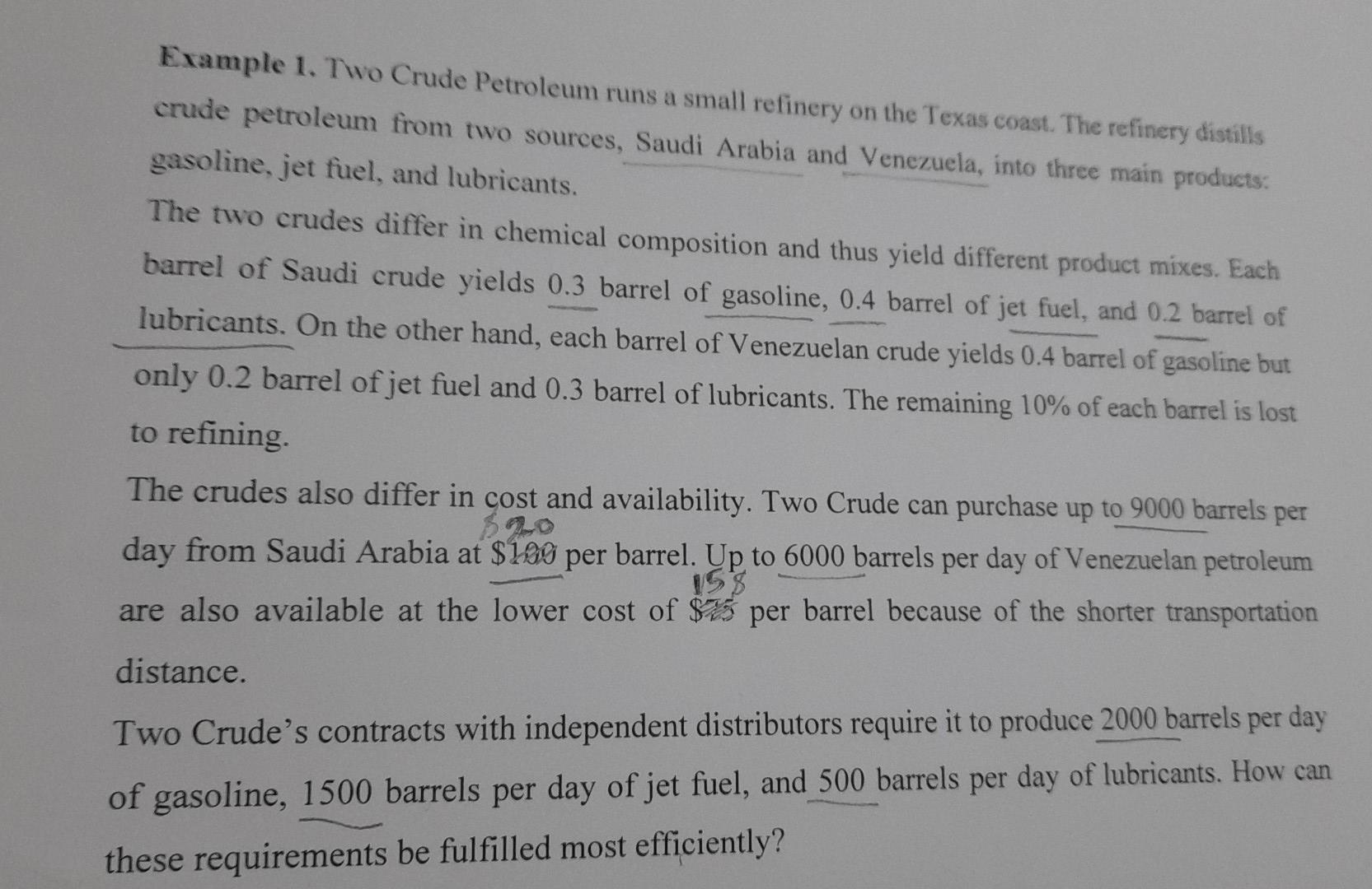 Solved Example 1. Two Crude Petroleum runs a small refinery | Chegg.com
