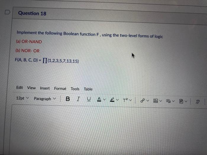 Solved Question 18 Implement The Following Boolean Function