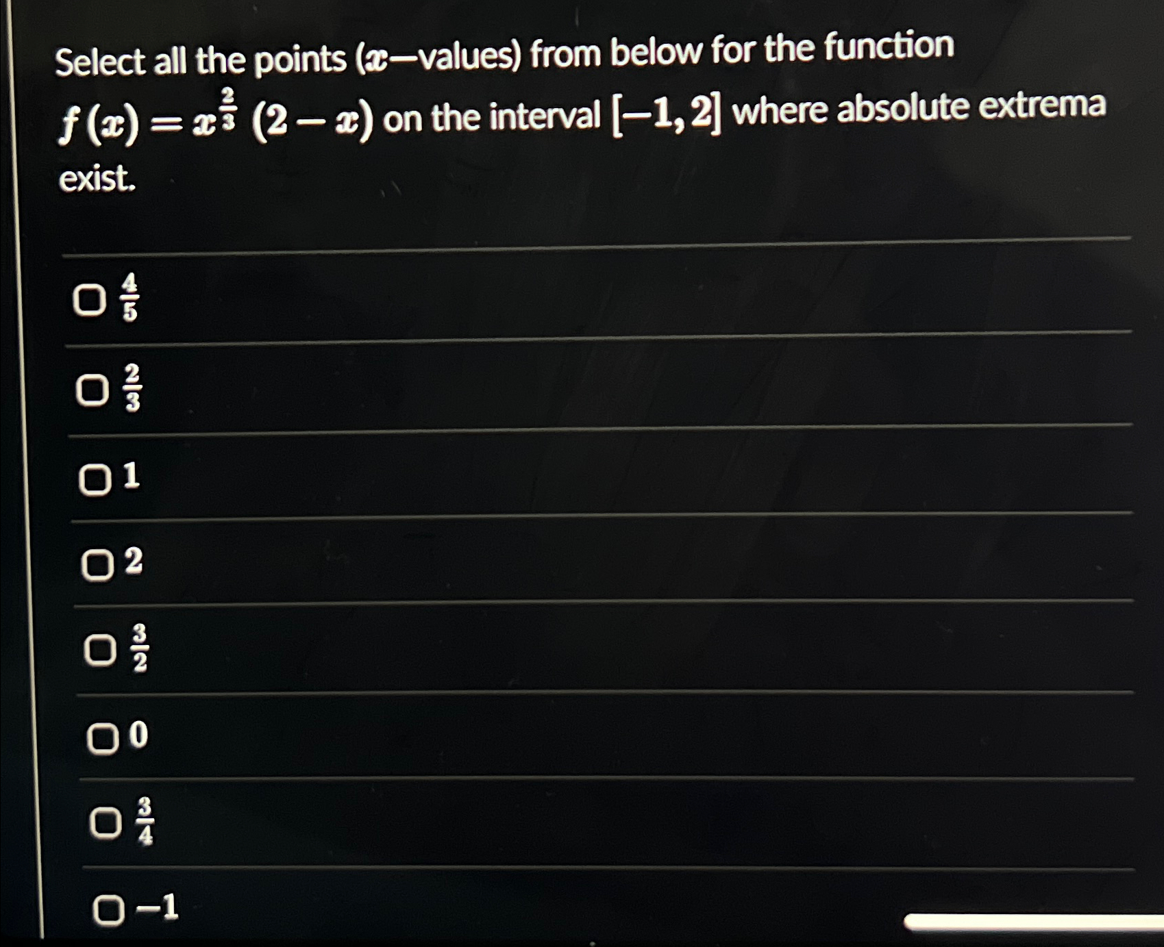 Solved Select all the points ( x-values) ﻿from below for the | Chegg.com
