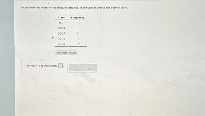 Approximate the mean for the following data set. | Chegg.com