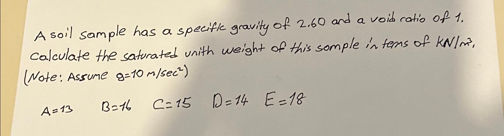 Solved A soil sample has a specific gravity of 2.60 ﻿and a | Chegg.com