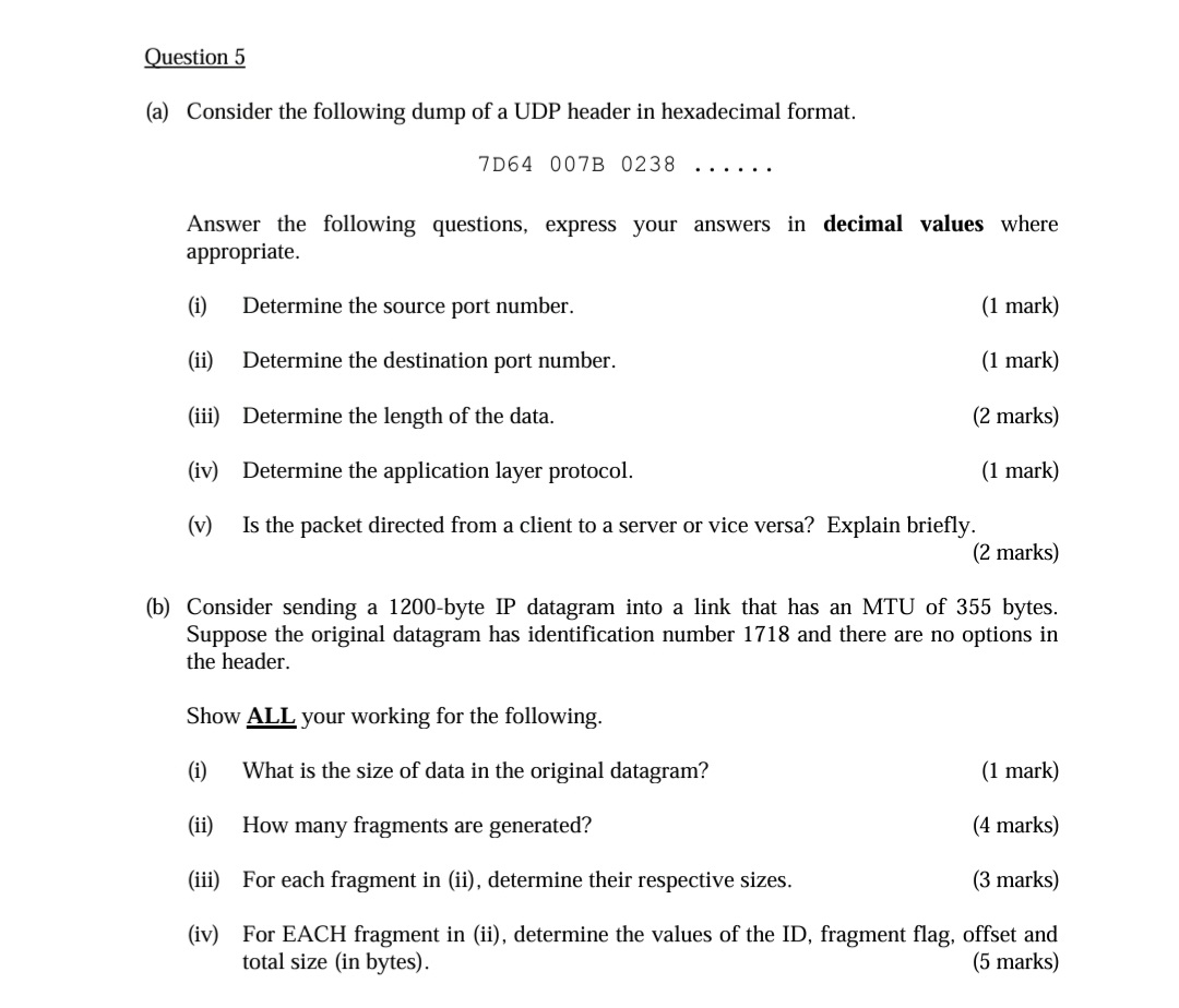 Question 5(a) ﻿Consider the following dump of a UDP | Chegg.com