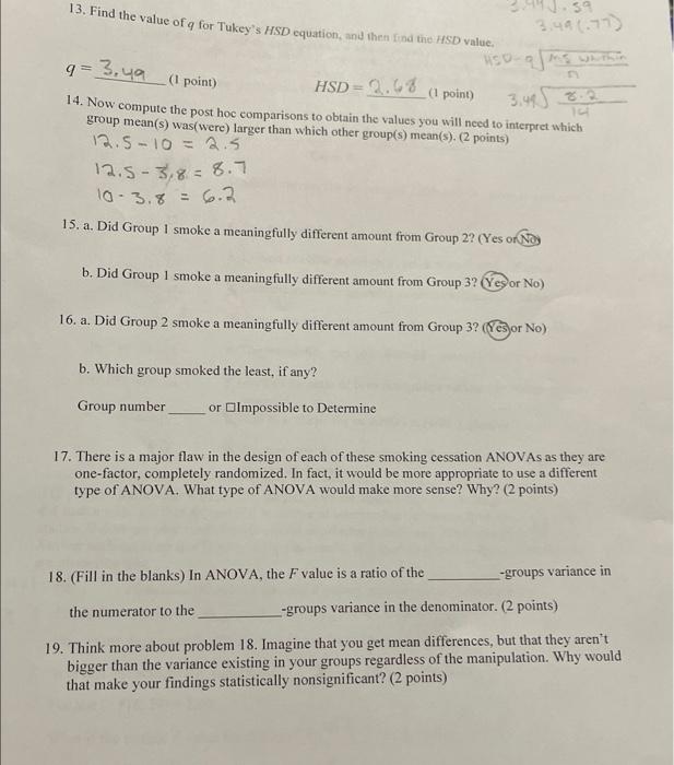 13. Find the value of q for Tukey's HSD equation, and | Chegg.com