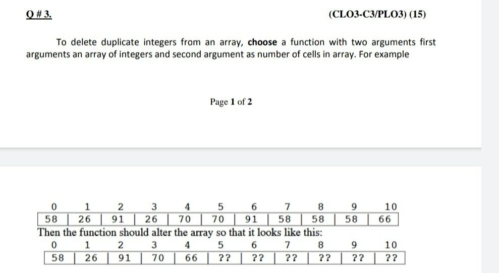 Solved # 3. (CLO3-C3/PLO3) (15) To delete duplicate integers | Chegg.com
