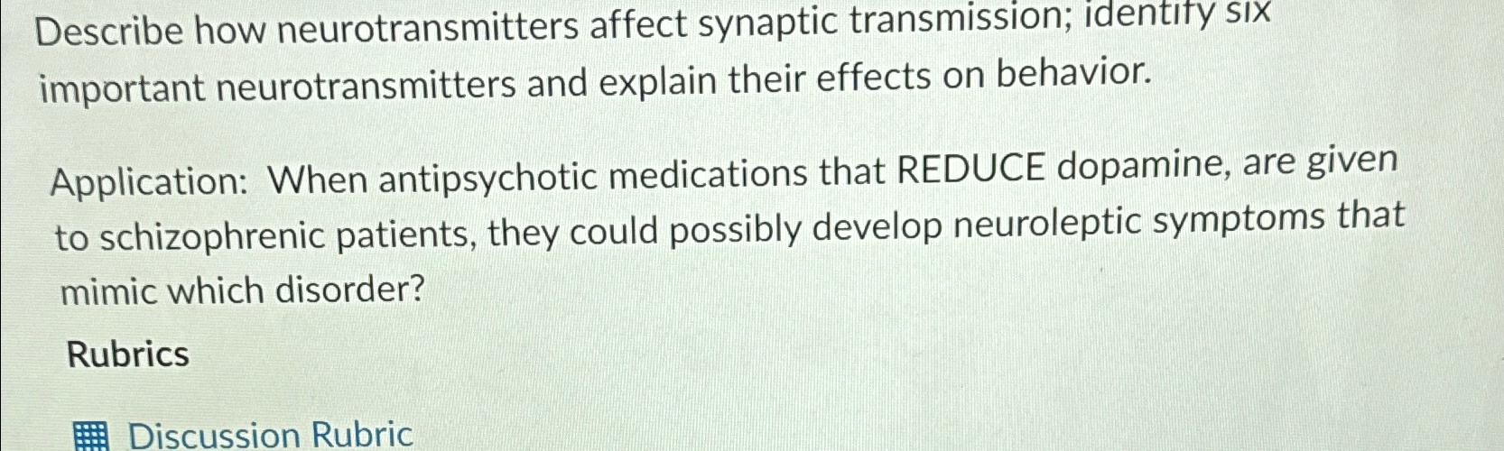 Solved Describe how neurotransmitters affect synaptic | Chegg.com
