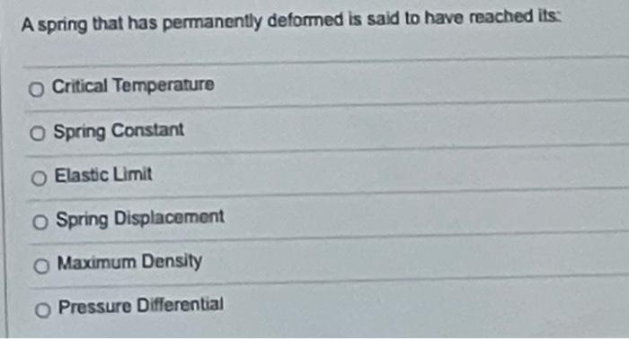 Solved A spring that has permanently deformed is said to | Chegg.com