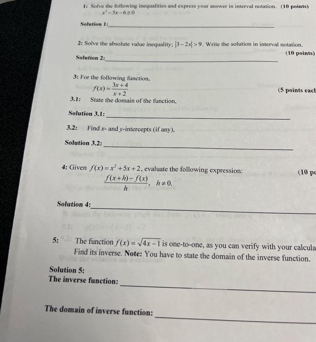 Solved 12. Solve the following inequalities and express your | Chegg.com