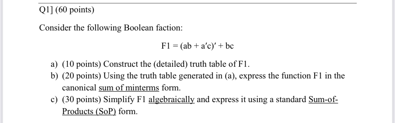 Solved Q1] (60 ﻿points)Consider the following Boolean | Chegg.com