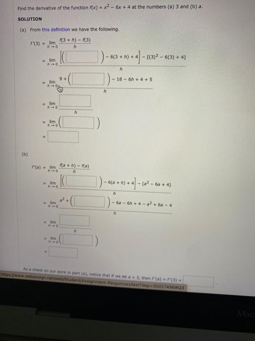Solved Find The Derivative Of The Function F X X2−6x 4 At