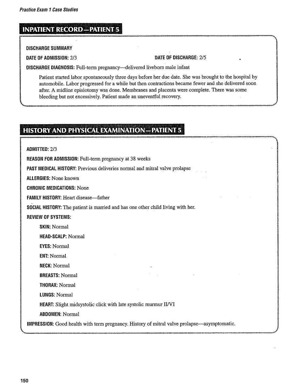 Solved Practice Exam 1 Case Studies INPATIENT RECORD-PATIENT | Chegg.com