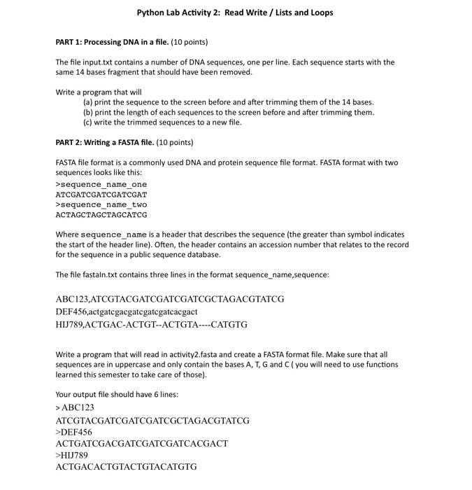 Solved Python Lab Activity 2: Read Write / Lists and Loops | Chegg.com