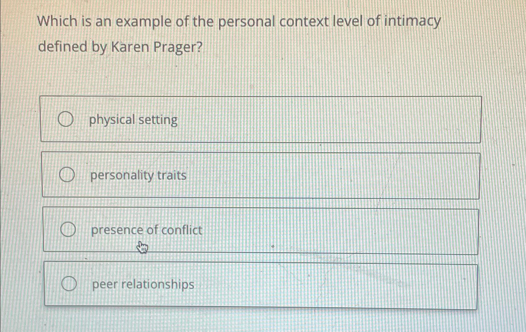 Solved Which is an example of the personal context level of | Chegg.com