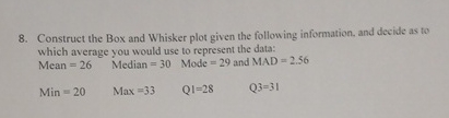 Solved Construct the Box and Whisker plot given the | Chegg.com