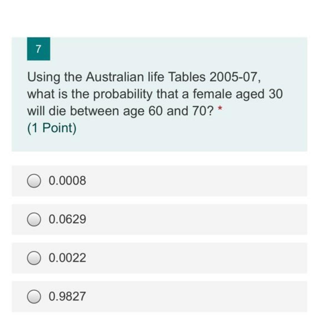 Solved 7 Using the Australian life Tables 2005-07, what is | Chegg.com