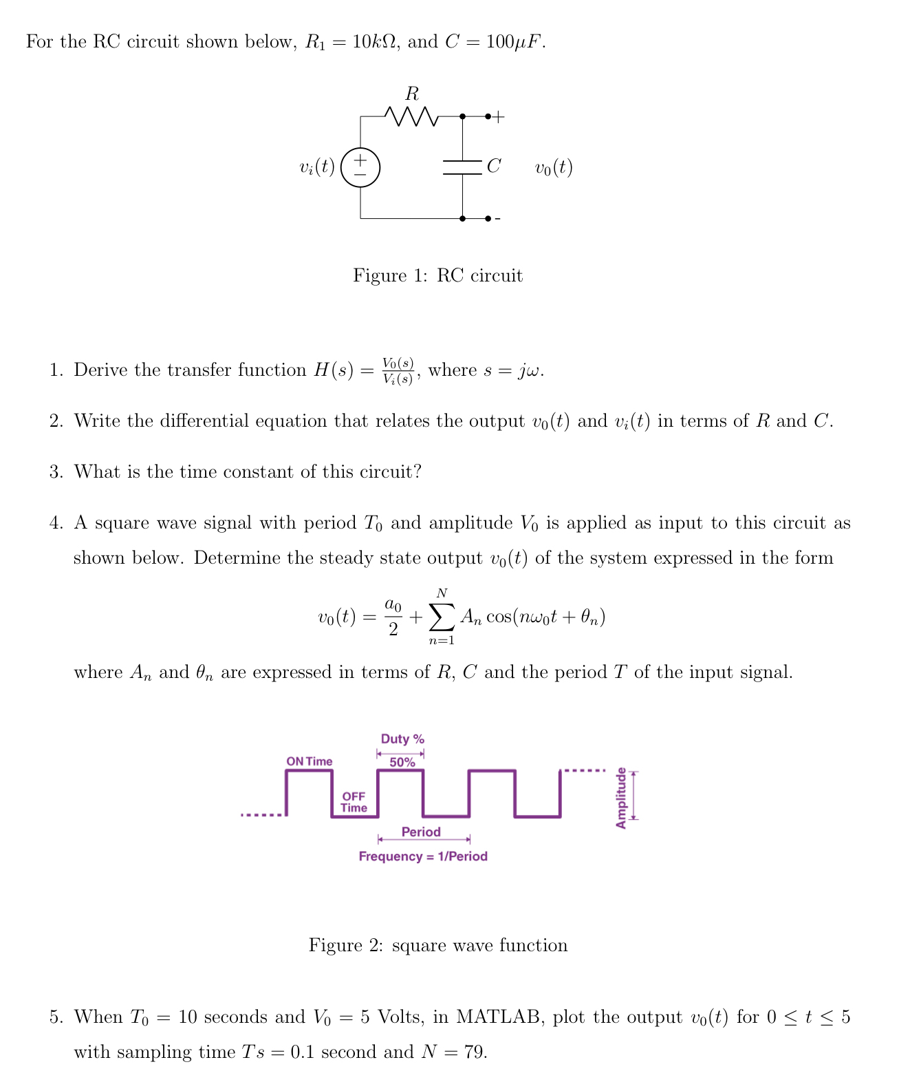 Solved For the RC circuit shown below, R1=10kΩ, ﻿and | Chegg.com