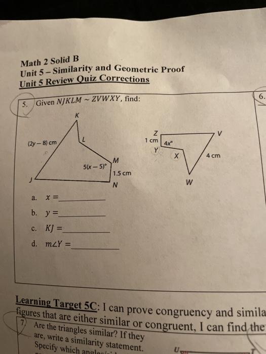 Solved Unit 5 - Similarity and Geometric Proof Unit 5 Review | Chegg.com