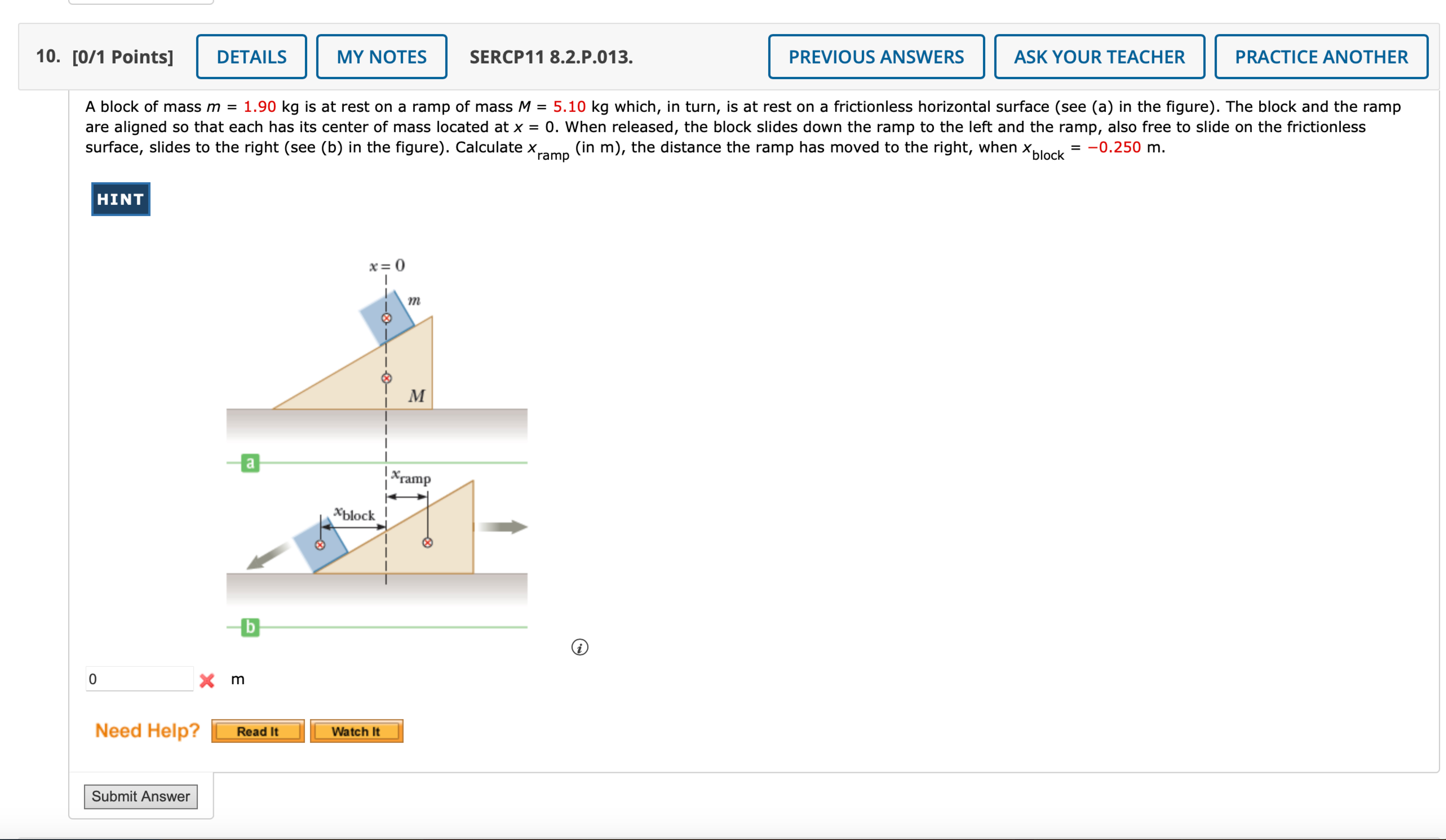 Solved Points]A block of mass m=1.90kg ﻿is at rest on a ramp | Chegg.com