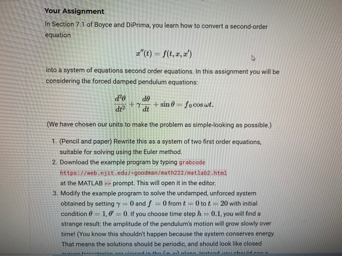 Problem 1: Euler method for a second order equation | Chegg.com