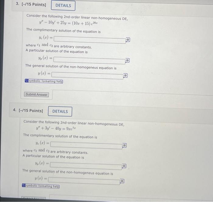 Solved Consider the following 2 nd-order linear | Chegg.com