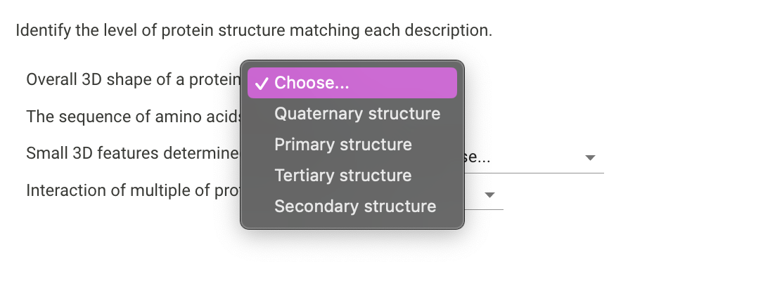 Solved Identify the level of ﻿protein structure matching | Chegg.com