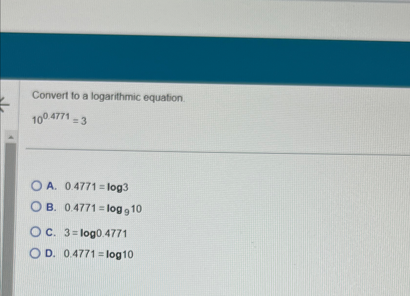 Solved Convert to a logarithmic | Chegg.com