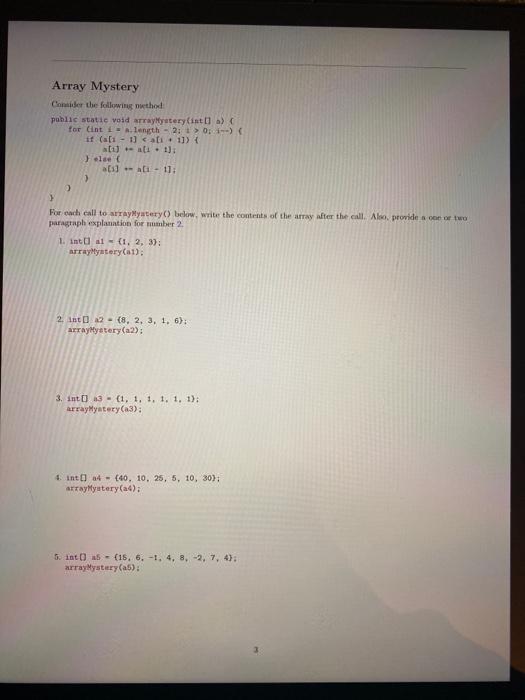 Solved Array Mystery Consider the following the public | Chegg.com
