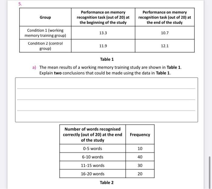 Solved Table 1 a) The mean results of a working memory | Chegg.com