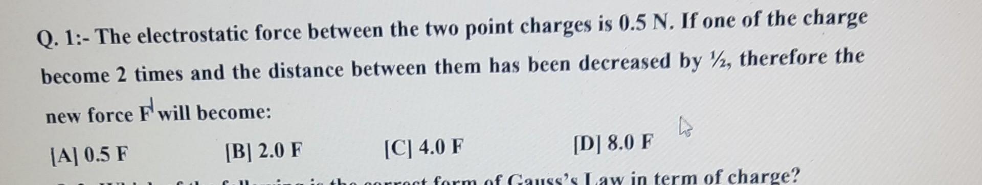 Solved Q. 1:- The electrostatic force between the two point | Chegg.com