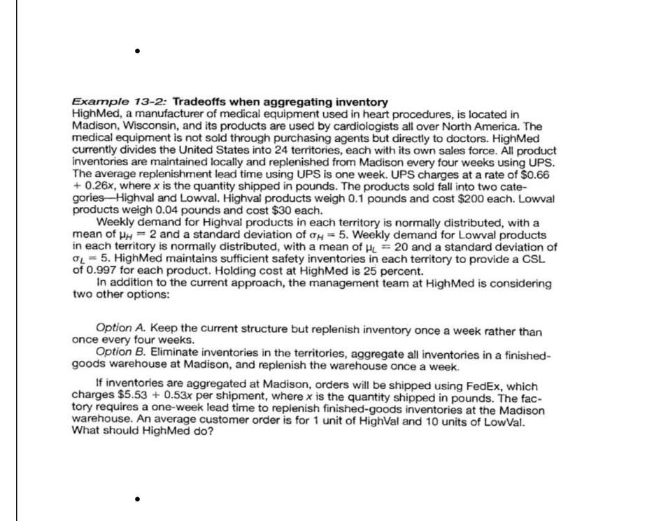 Solved Example 13-2: Tradeoffs when aggregating inventory | Chegg.com