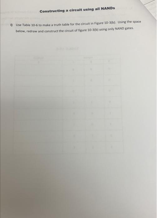 Solved Constructing a circuit using all NANDs I) Use Table | Chegg.com