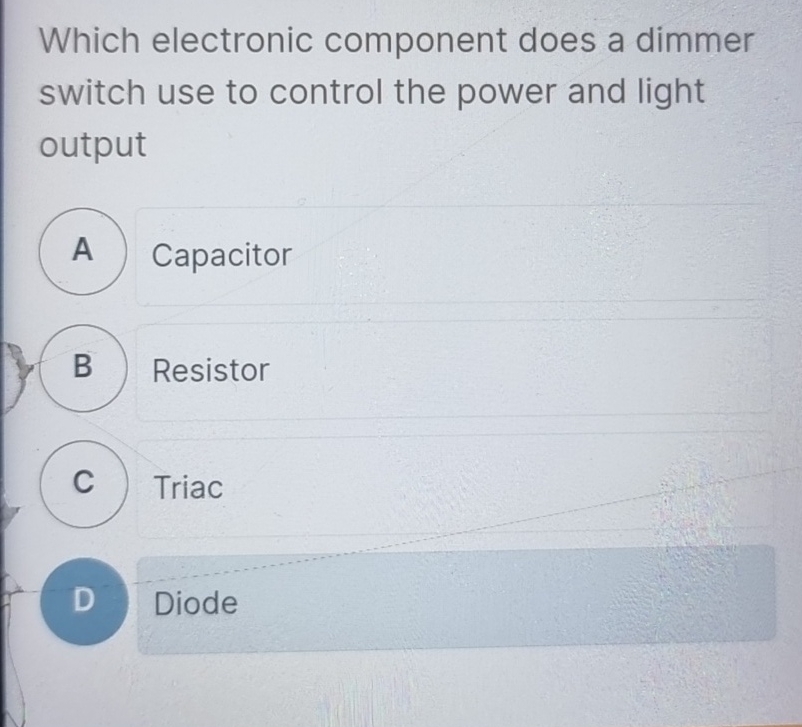 Solved Which electronic component does a dimmer switch use | Chegg.com