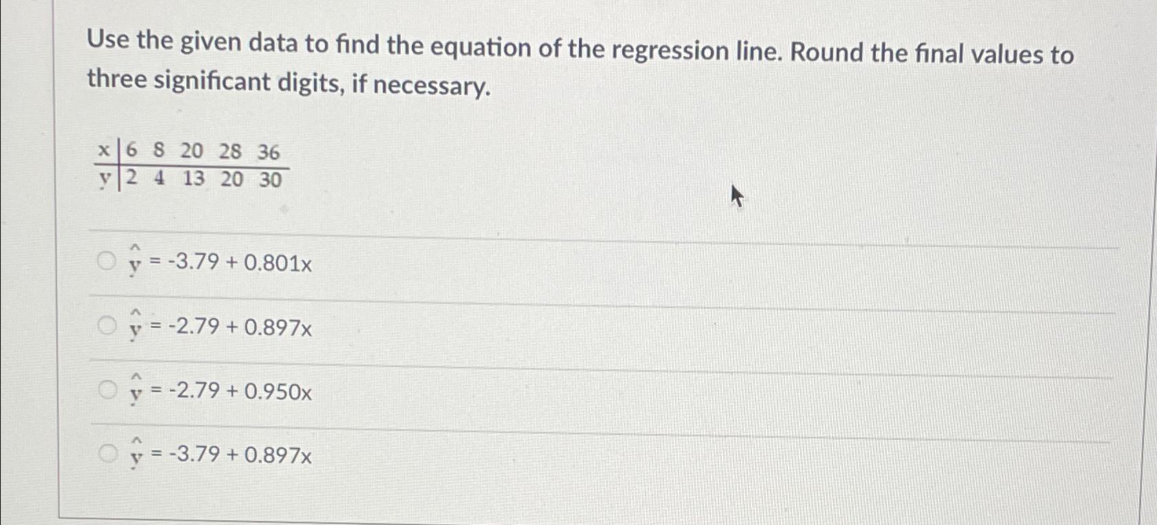 Solved Use the given data to find the equation of the | Chegg.com