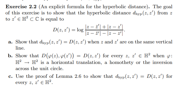 Solved Exercise 2.2 (An ﻿explicit formula for the hyperbolic | Chegg.com