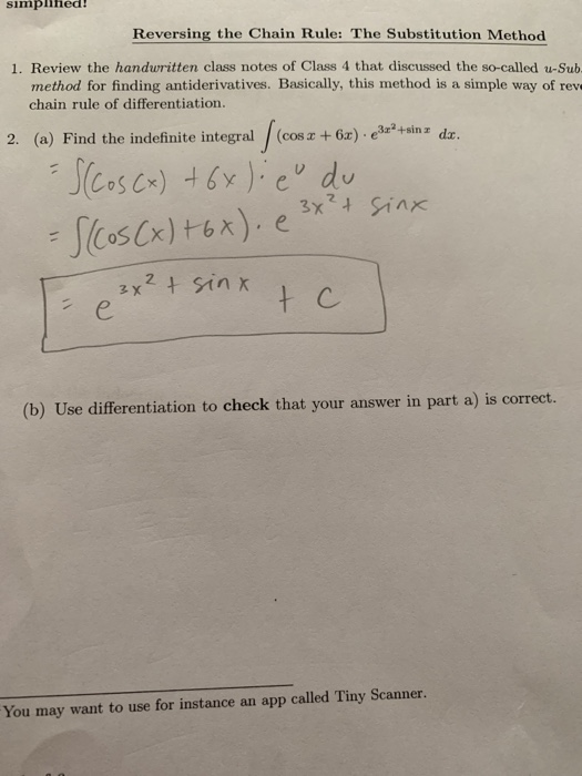 Solved simplified Reversing the Chain Rule: The Substitution | Chegg.com