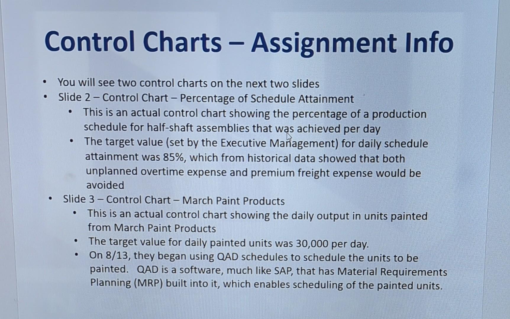 Control Chart Percentage Of Schedule Chegg