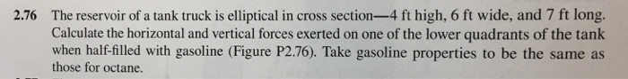 Solved 2.76 The reservoir of a tank truck is elliptical in | Chegg.com