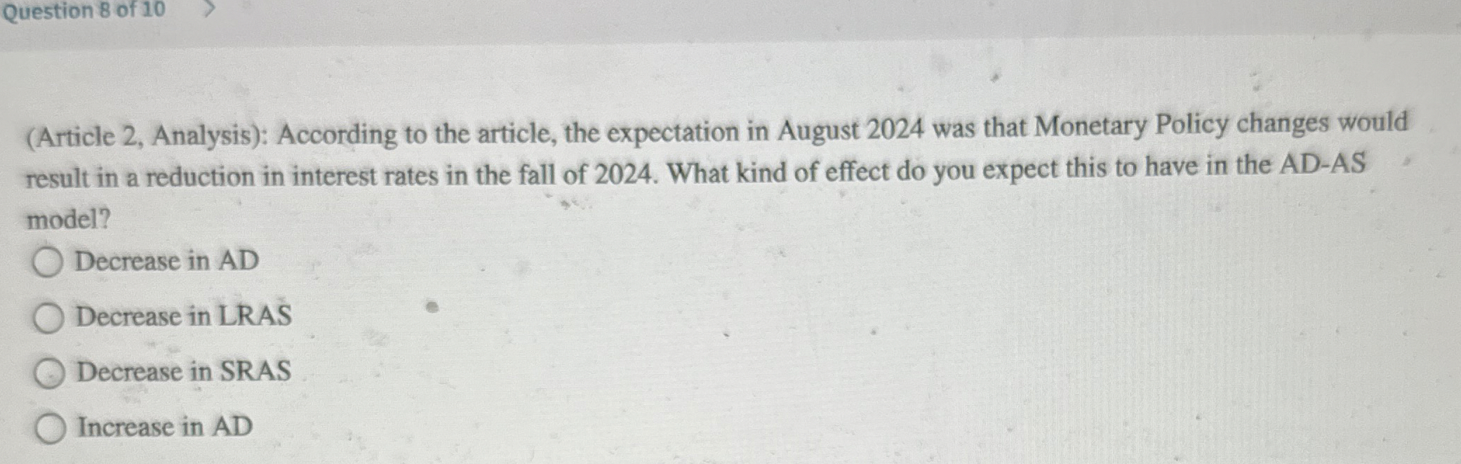 Solved Question 8 ﻿of 10(Article 2, ﻿Analysis): According to | Chegg.com