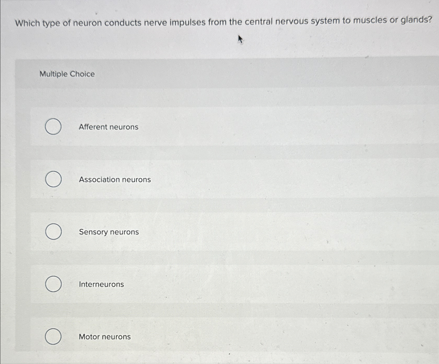 Solved Which type of neuron conducts nerve impulses from the | Chegg.com