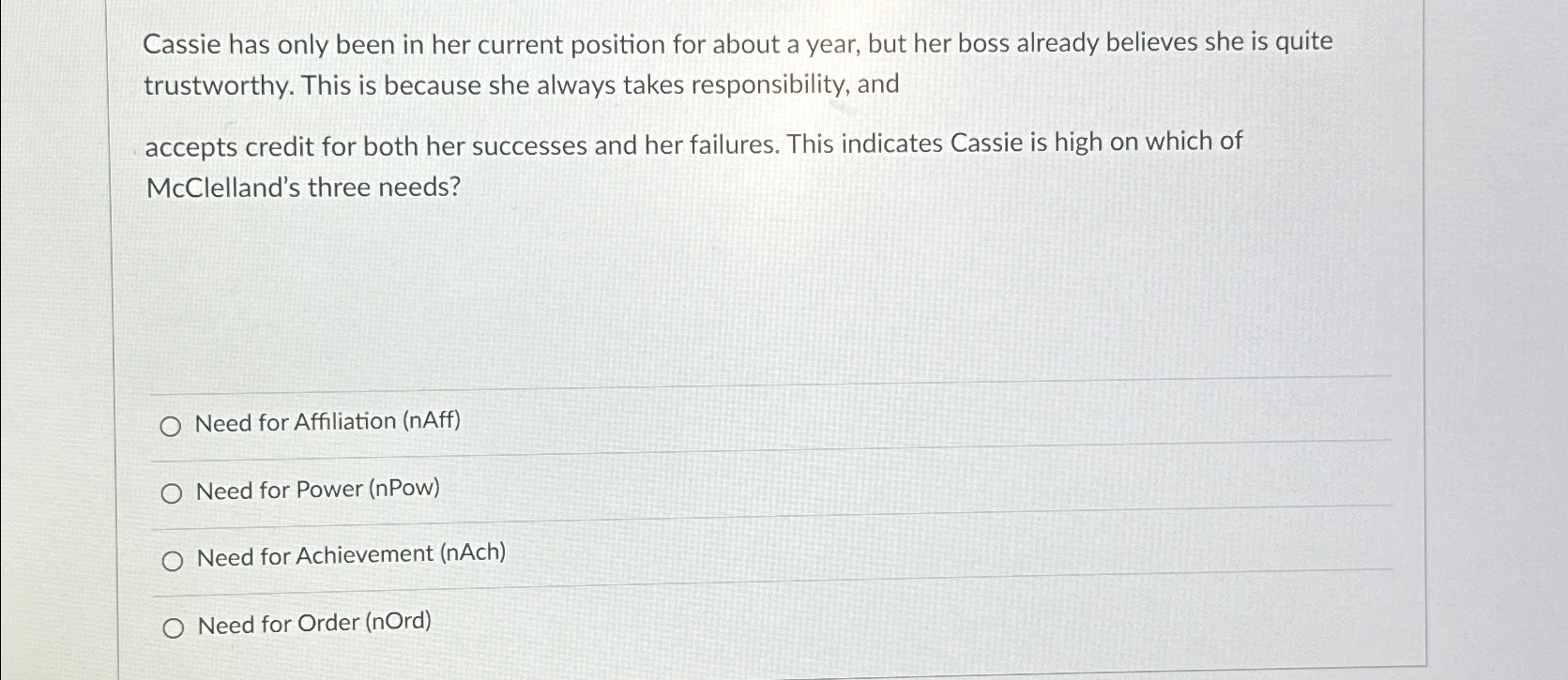 Solved Cassie has only been in her current position for | Chegg.com