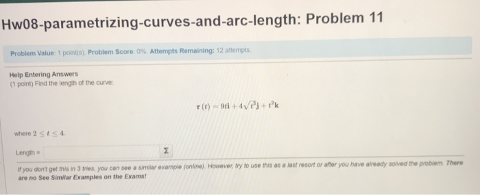 Solved Hw08-parametrizing-curves-and-arc-length: Problem 11 | Chegg.com