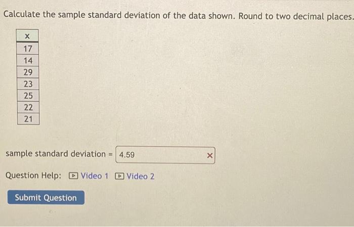 Solved Calculate the sample standard deviation of the data | Chegg.com