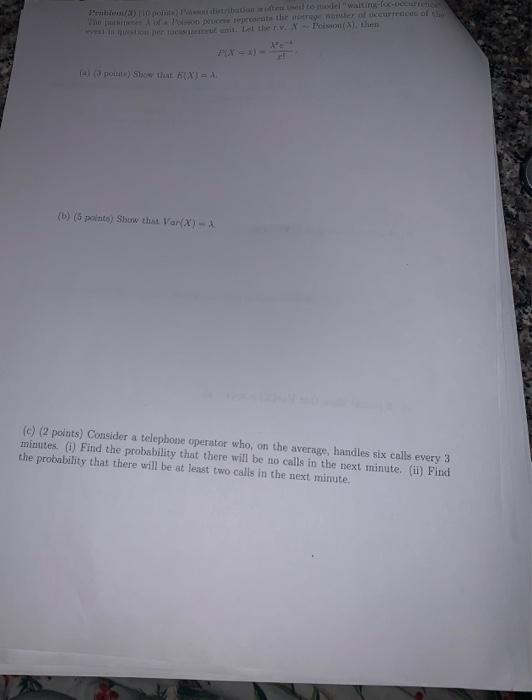 Solved Problem (3) (10 points) Poisson distribution is often | Chegg.com