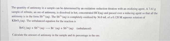 Solved The quantity of antimony in a sample can be | Chegg.com
