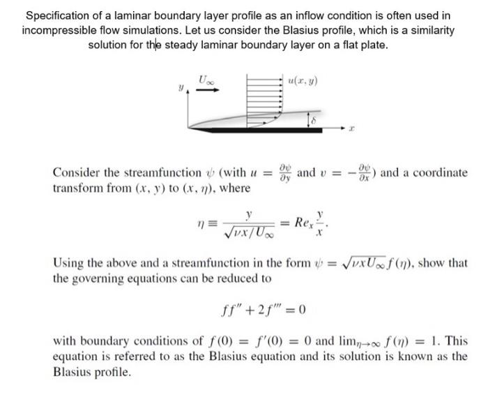 Solved Specification of a laminar boundary layer profile as | Chegg.com